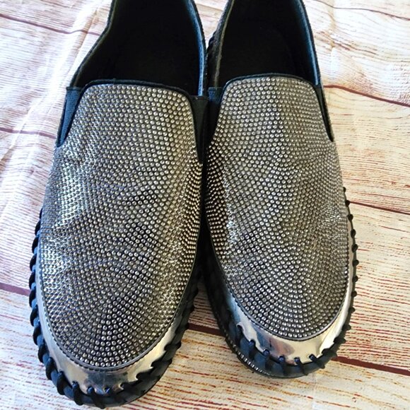 Shoes | Muguan Sparkly Rhinestone Black Silver Slipon Women Shoes ...